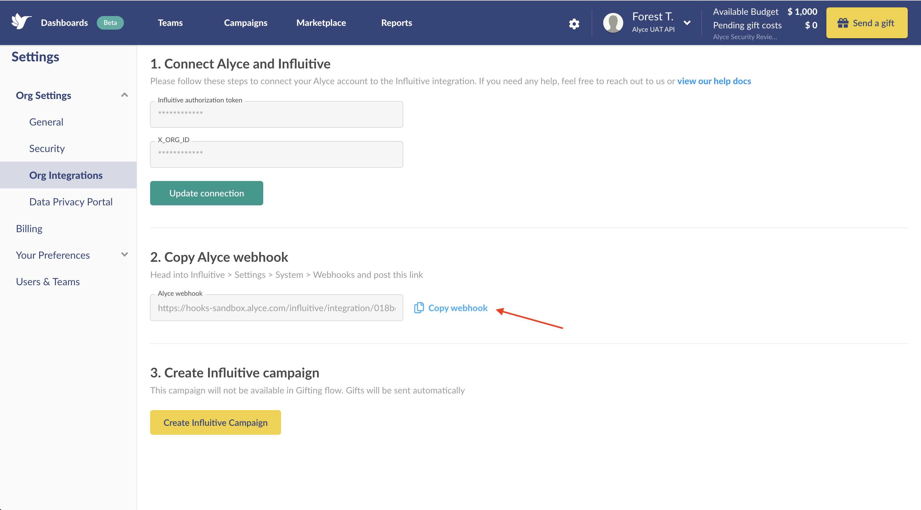 Installing the Alyce for Influitive integration – Alyce